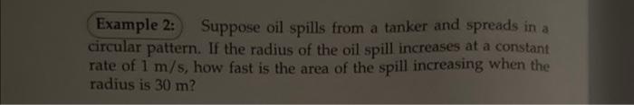 Solved Example 2: Suppose oil spills from a tanker and | Chegg.com