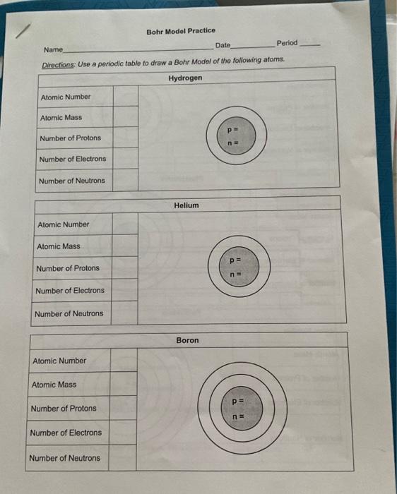 Solved Directions: Use a periodic table to draw a Bohr Model | Chegg.com