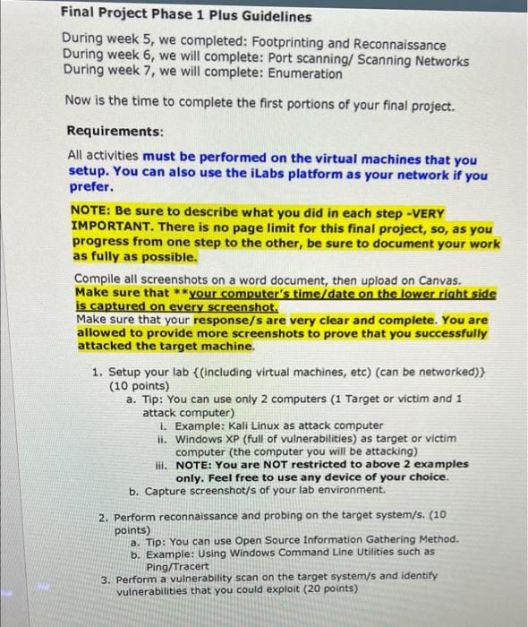 Solved Final Project Phase 1 Plus Guidelines During week 5, | Chegg.com