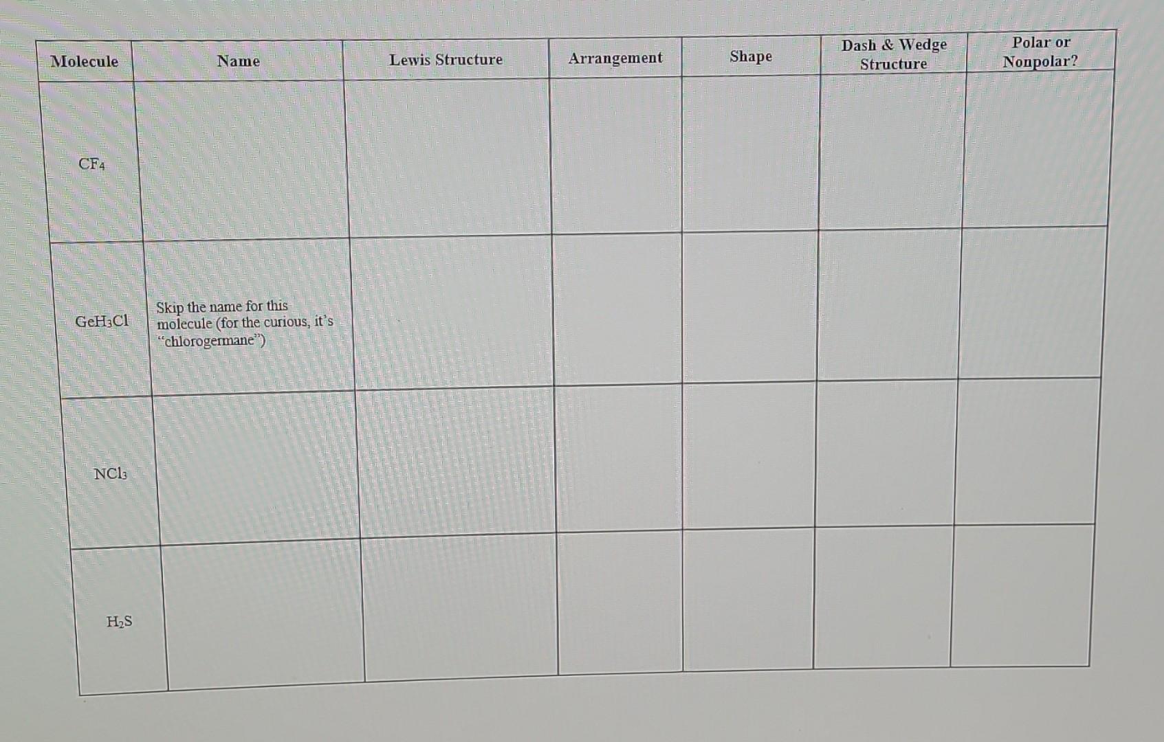 Solved Name, Lewis structure,arrangement (electron | Chegg.com