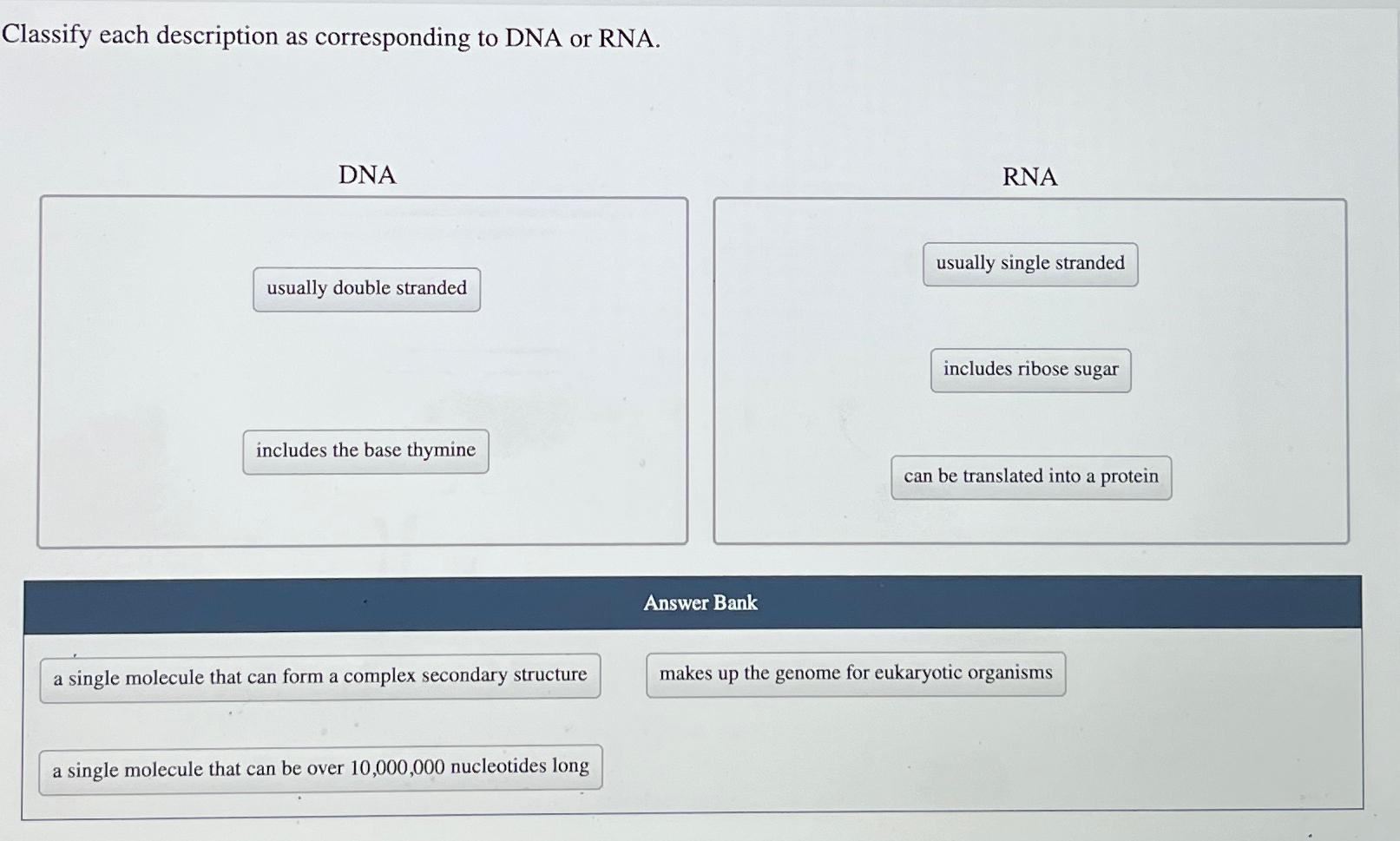 Solved Classify each description as corresponding to DNA or | Chegg.com