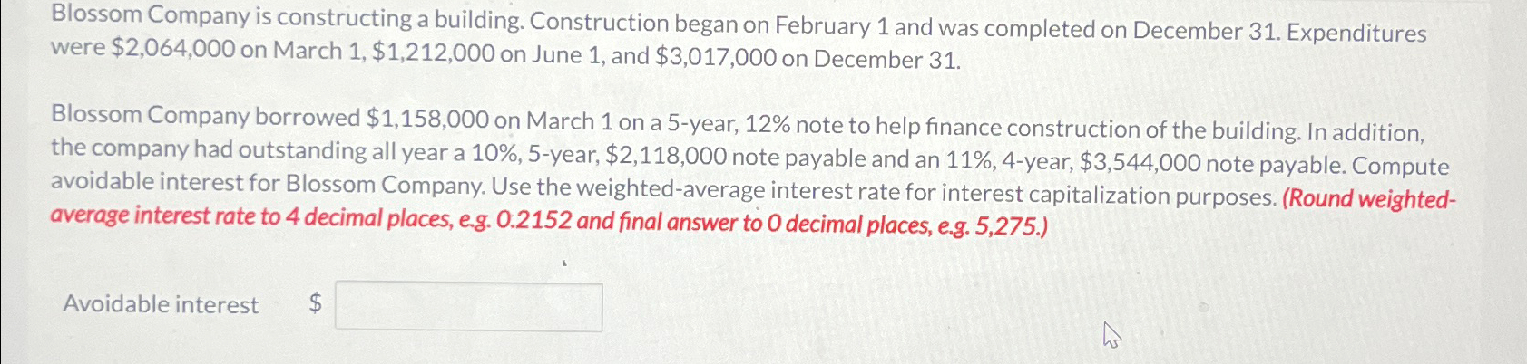 Solved Blossom Company is constructing a building. | Chegg.com