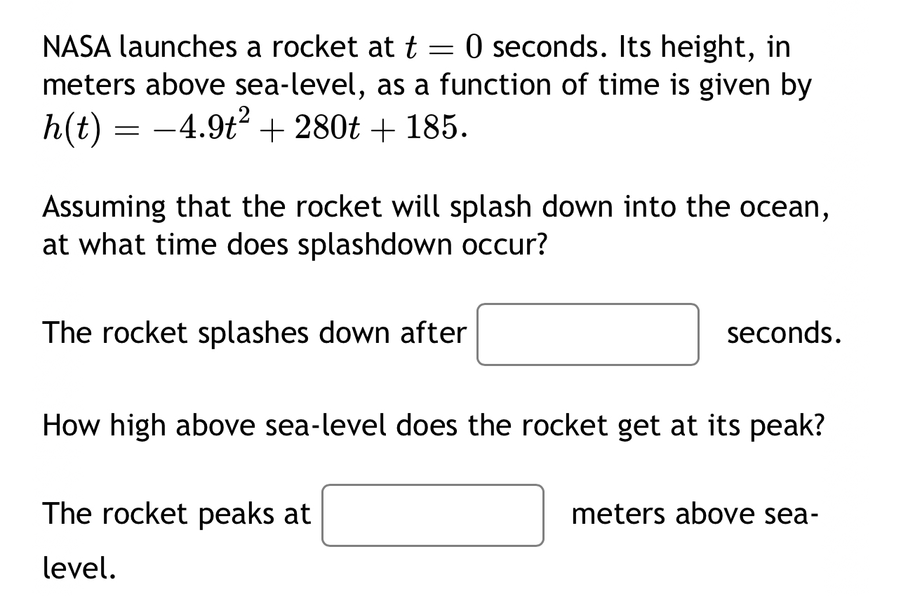 Solved NASA launches a rocket at t=0 ﻿seconds. Its height, | Chegg.com