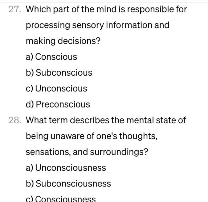 Solved Which part of the mind is responsible for processing | Chegg.com