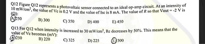 Solved Q12 Figure Q12 represents a photovoltaic sensor | Chegg.com