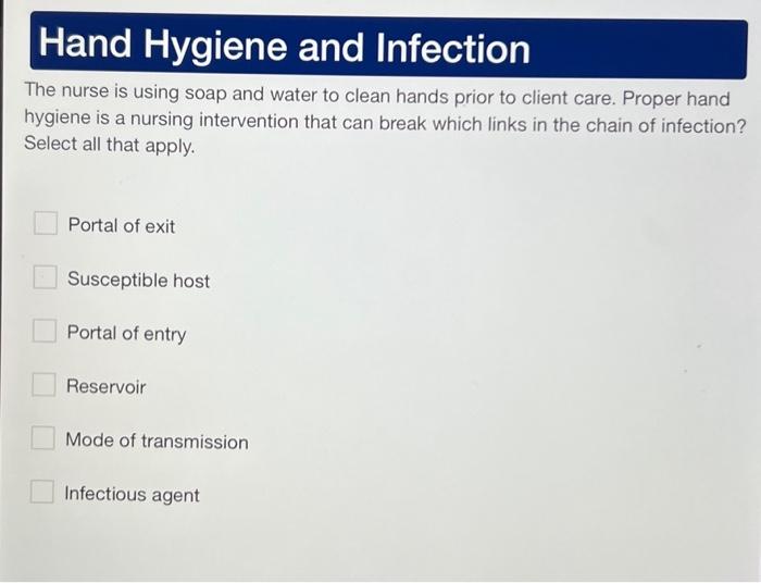 Solved The nurse is using soap and water to clean hands | Chegg.com