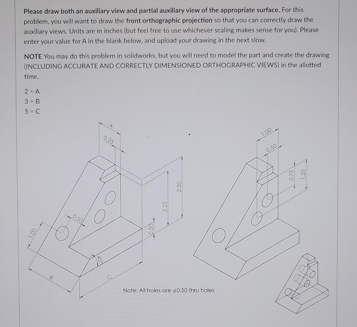 Solved Please draw both an auxiliary view and partial | Chegg.com