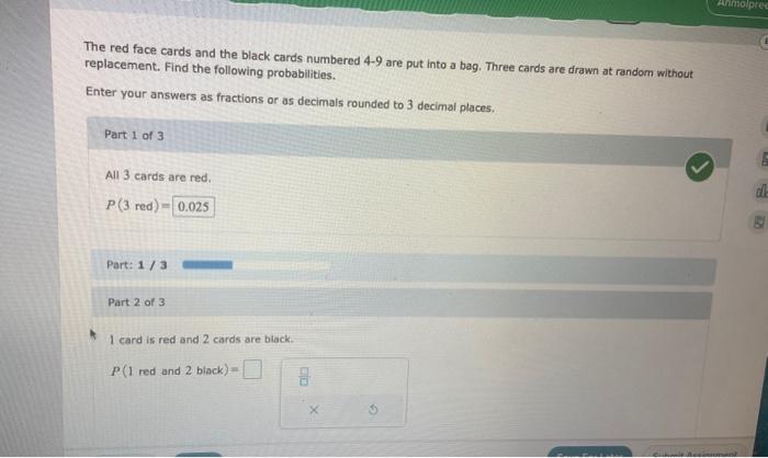 Solved The red face cards and the black cards numbered 4-9 | Chegg.com