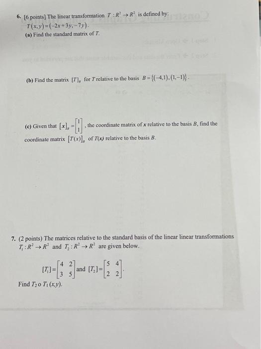 Solved 8. (4 points) Find T(4,−8) for the linear | Chegg.com