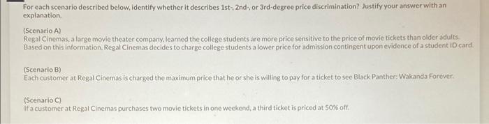 Solved For each scenario described below, identify whether | Chegg.com