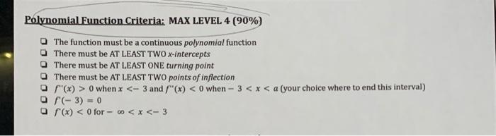 Solved Polynomial Function Criteria: MAX LEVEL 4 (90%) The | Chegg.com