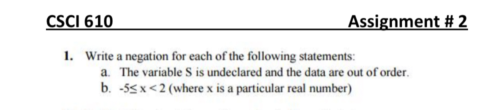 Solved CSCl 610Assignment # 2Write a negation for each of | Chegg.com