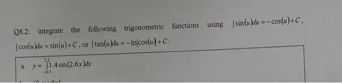 Solved Q8.2: integrate the following trigonometric functions | Chegg.com