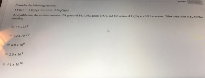 Solved Consider The Following Reaction 4 Fe S 3 O2 2