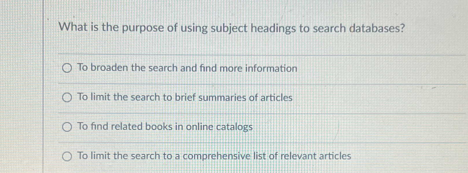 Solved What is the purpose of using subject headings to | Chegg.com