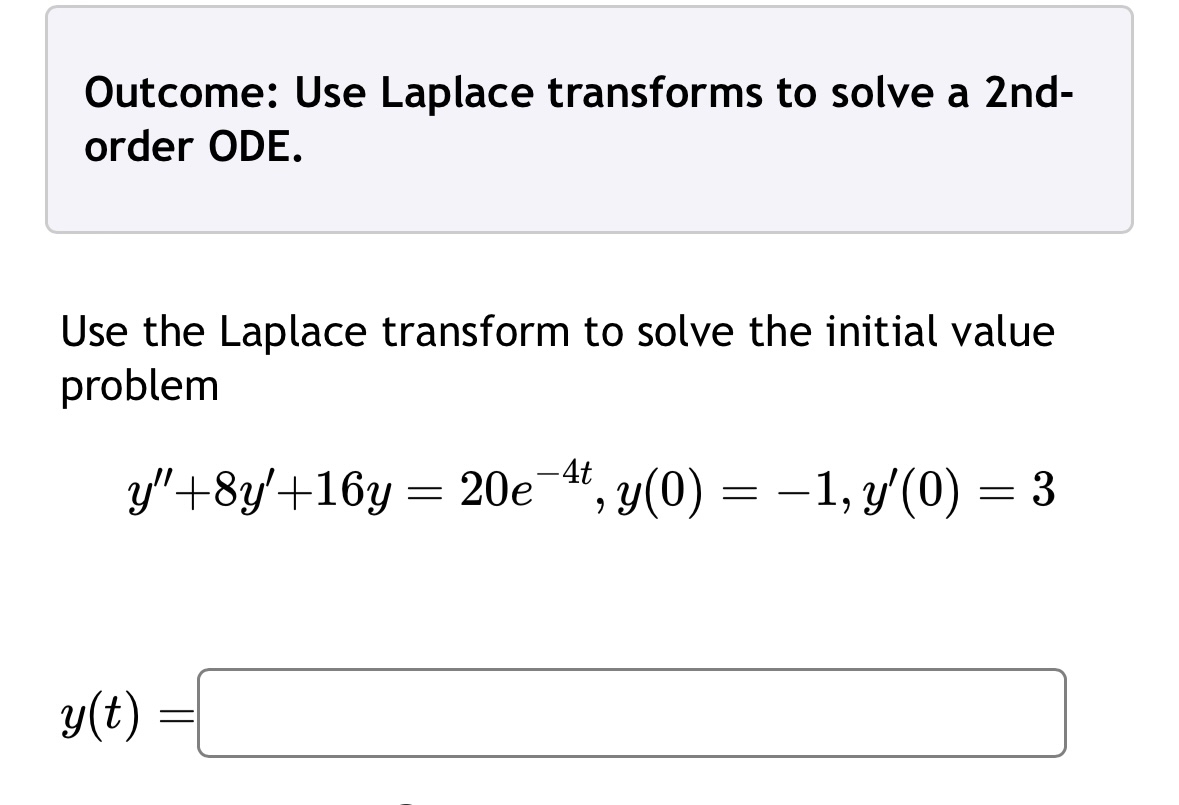 Outcome: Use Laplace transforms to solve a 2 ﻿ndorder | Chegg.com