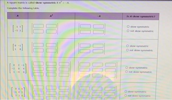 Solved square matrix is called skew-symmetric if A′=−A. | Chegg.com