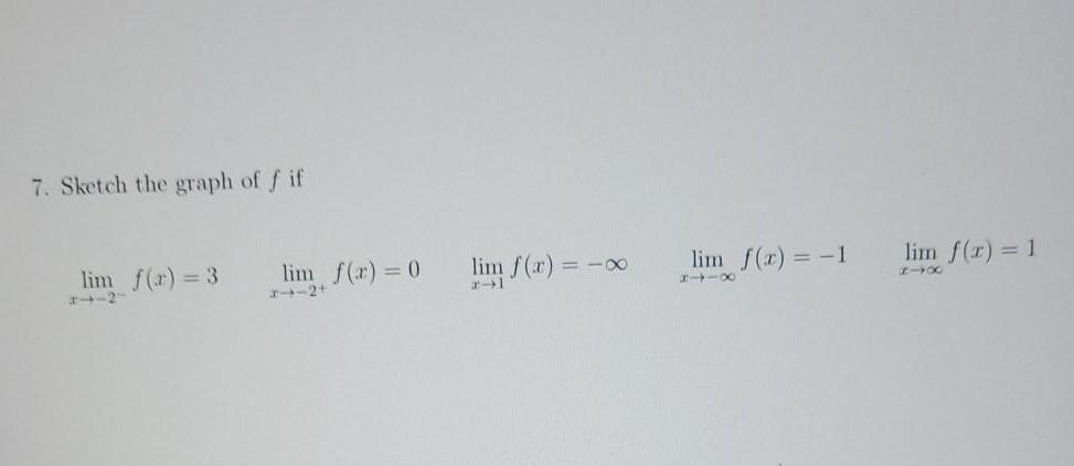 Solved 7. Sketch the graph of f if lim f(x) = -1 lim (r) = 1 | Chegg.com