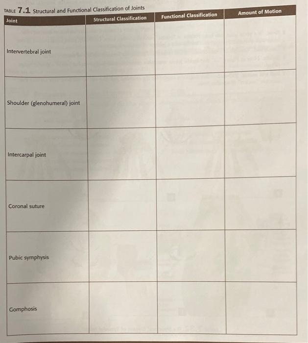 Solved TABLE 7.1 Structural and Functional Classification of | Chegg.com