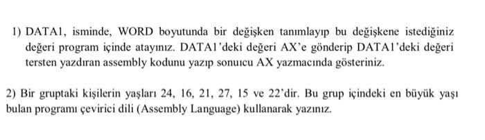 1) DATA1, isminde, WORD boyutunda bir değişken | Chegg.com