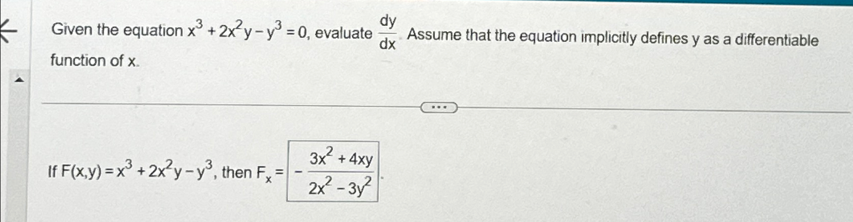 Solved Given the equation x3+2x2y-y3=0, ﻿evaluate dydx. | Chegg.com