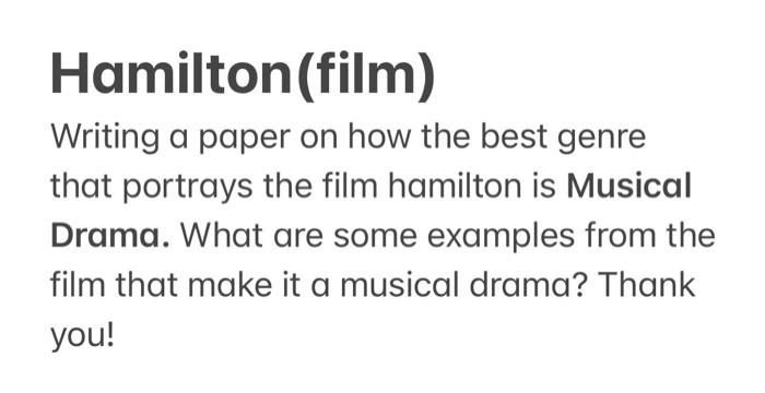 Solved Hamilton(film) Writing a paper on how the best genre | Chegg.com
