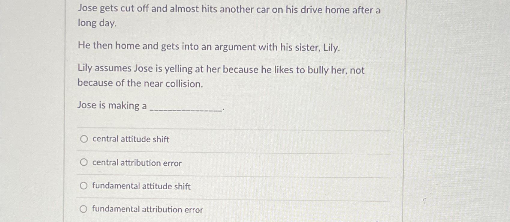 Solved Jose gets cut off and almost hits another car on his | Chegg.com