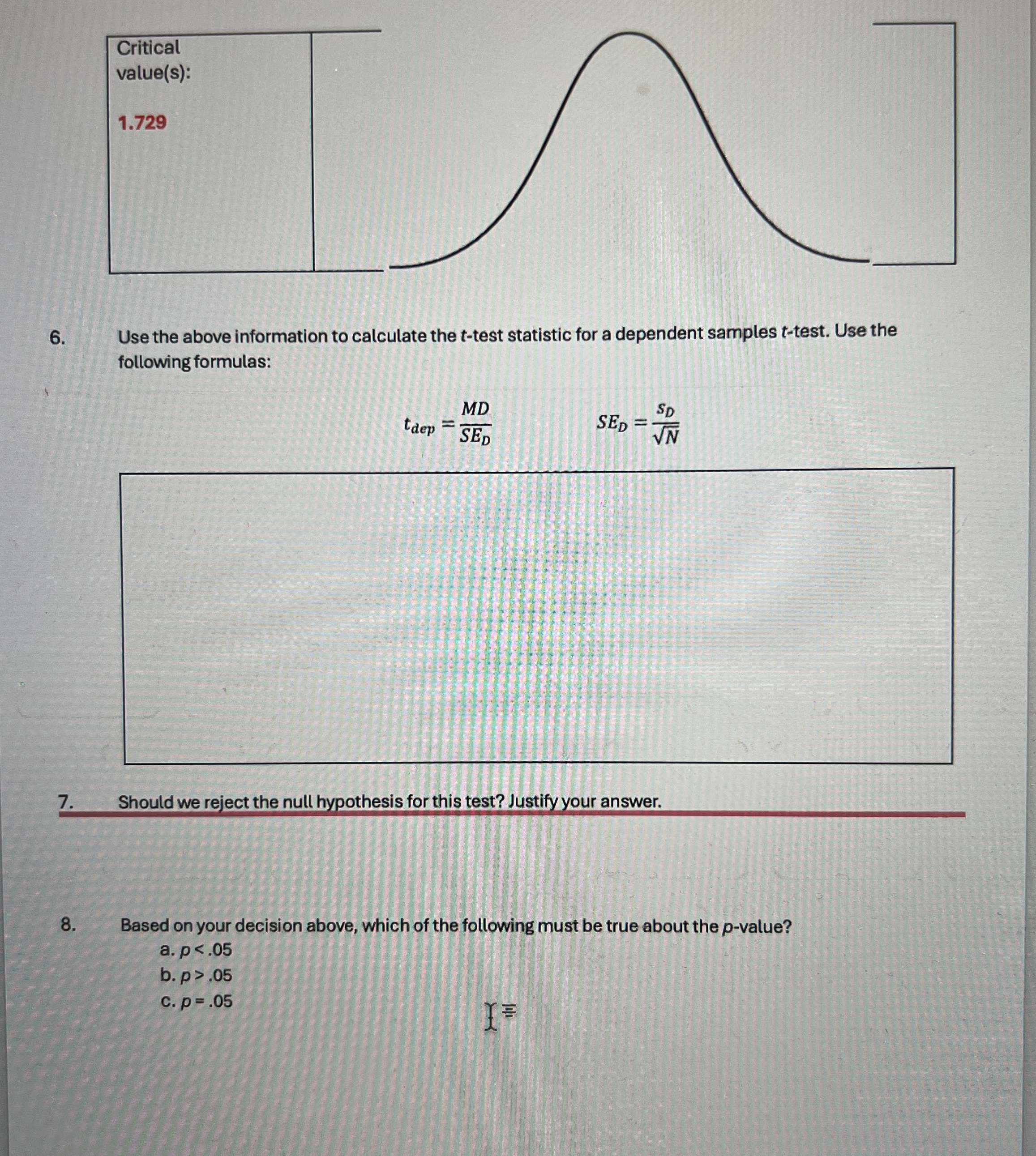 Use the above information to calculate the t-test | Chegg.com