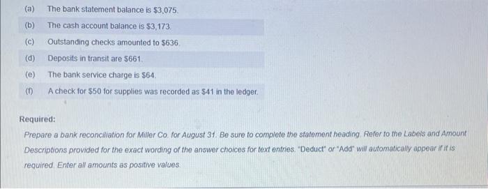 Solved (a) The bank statement balance is $3,075. (b) The | Chegg.com