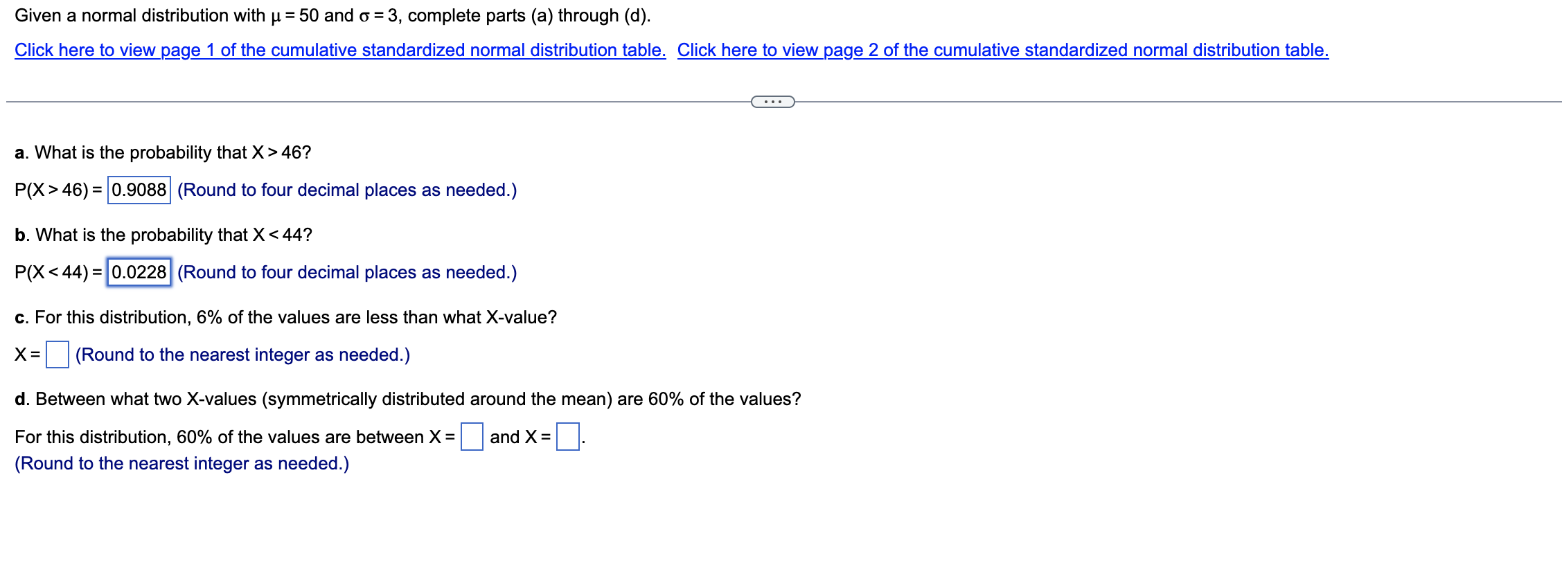 Solved Given a normal distribution with μ=50 ﻿and σ=3, | Chegg.com