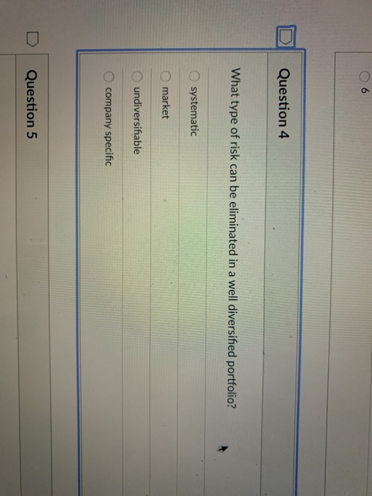 Solved 6 Question 4 What type of risk can be eliminated in a | Chegg.com