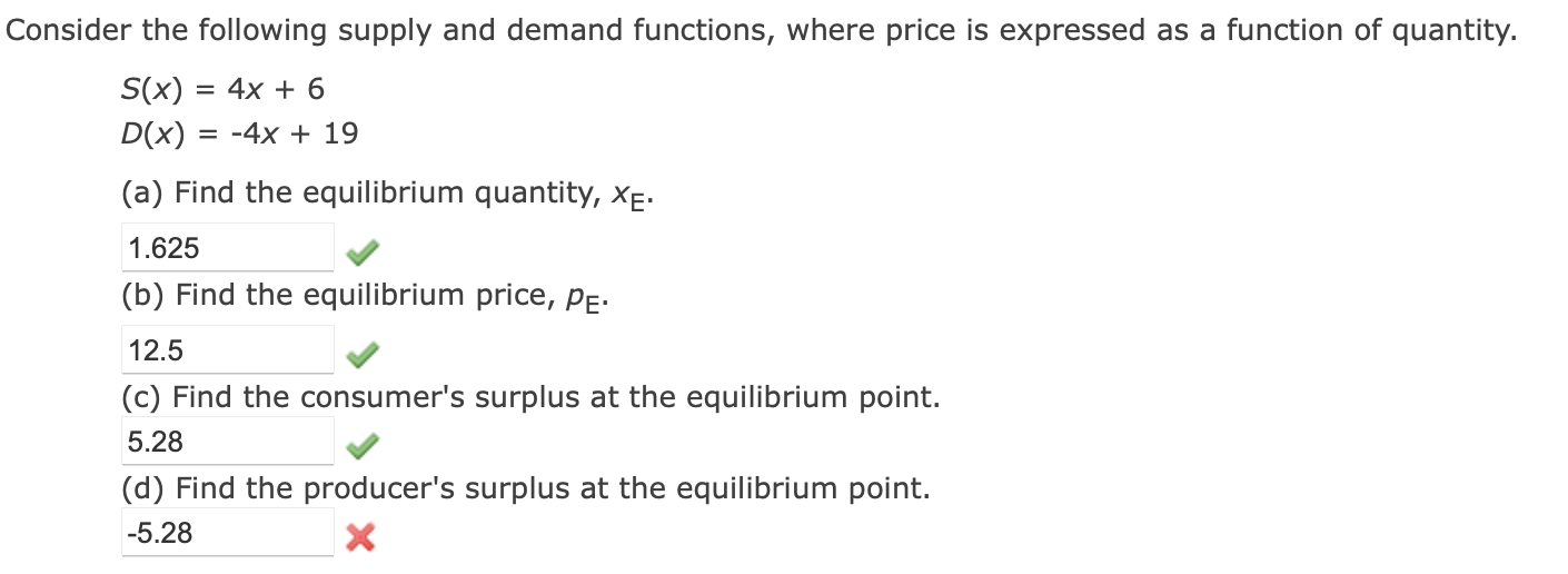 Solved Consider the following supply and demand functions, | Chegg.com