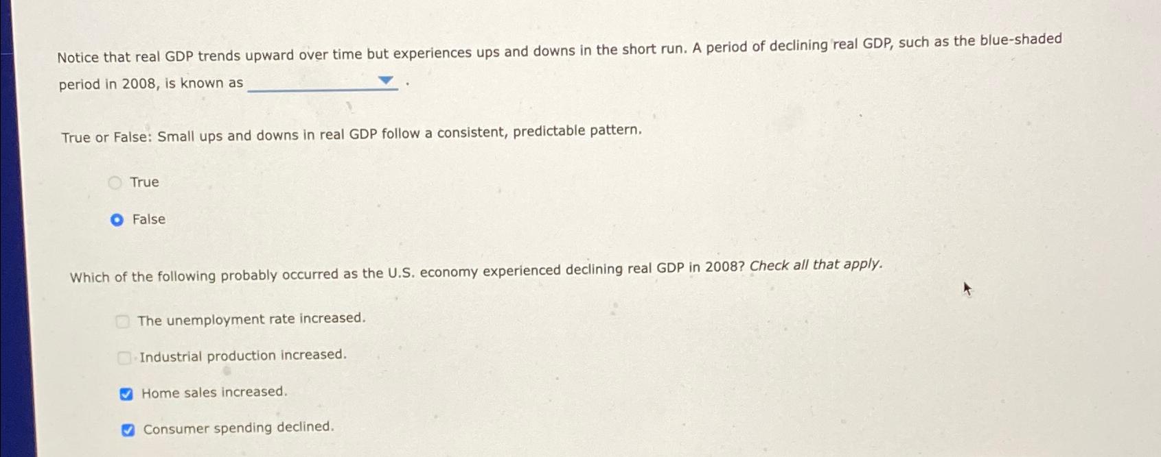 Solved Notice that real GDP trends upward over time but | Chegg.com