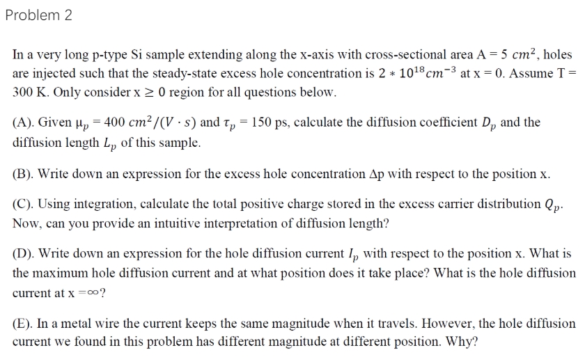 Solved Problem 2In a very long p-type Si ﻿sample extending | Chegg.com