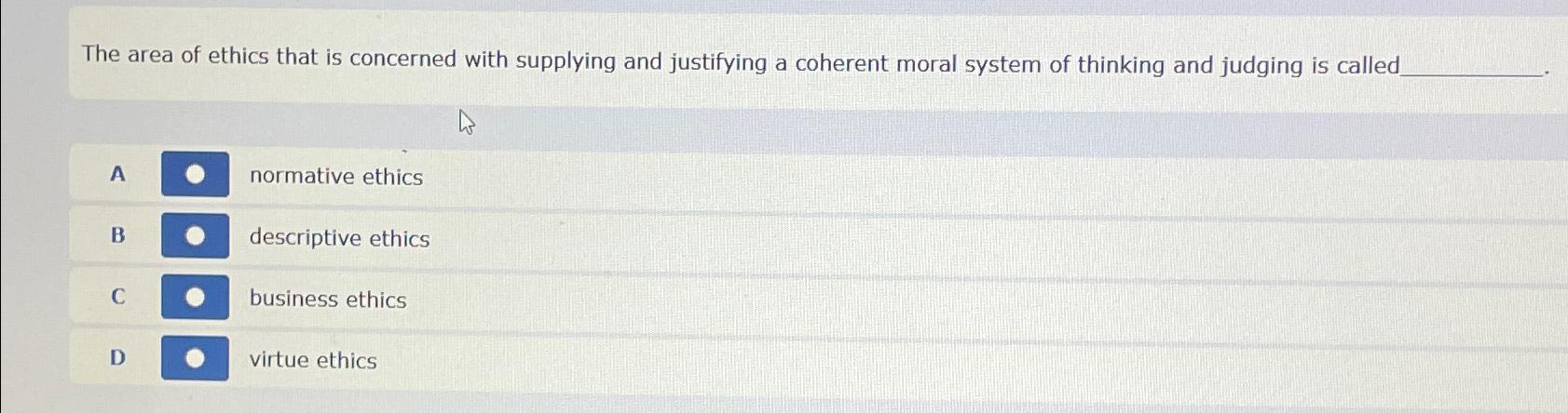 Solved The area of ethics that is concerned with supplying | Chegg.com