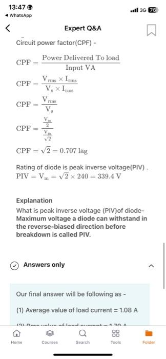 Solved Following circuit is representing half-wave rectifier | Chegg.com