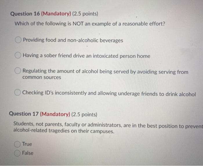 Solved Question 16 (Mandatory) (2.5 points) Which of the | Chegg.com