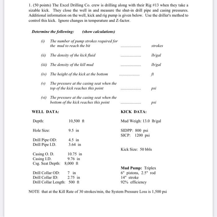 1 50 Points The Excel Drilling Co Crew Is Chegg
