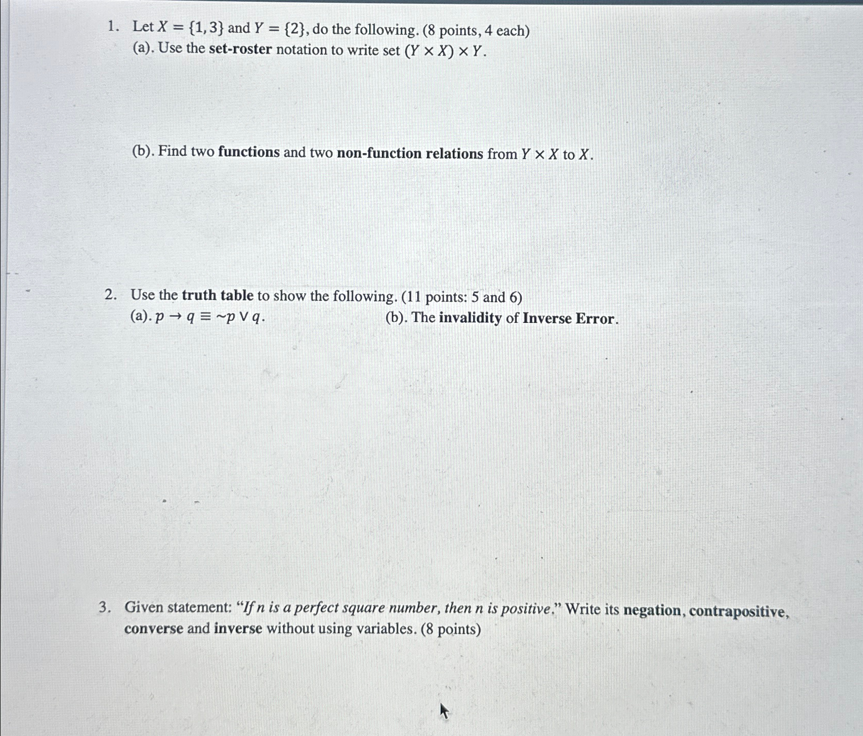 Solved Let x={1,3} ﻿and Y={2}, ﻿do the following. (8 | Chegg.com