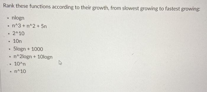 Solved Rank these functions according to their growth, from | Chegg.com