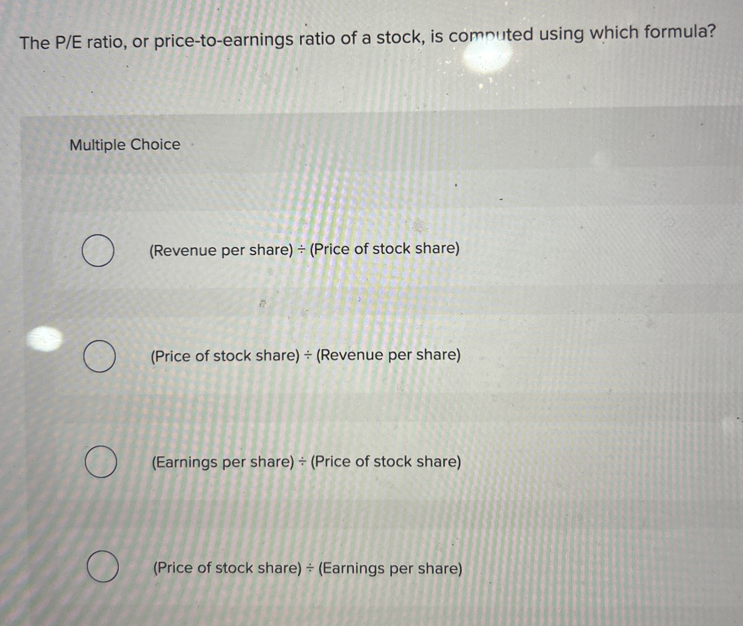 Solved The PE ﻿ratio, or price-to-earnings ratio of a stock, | Chegg.com