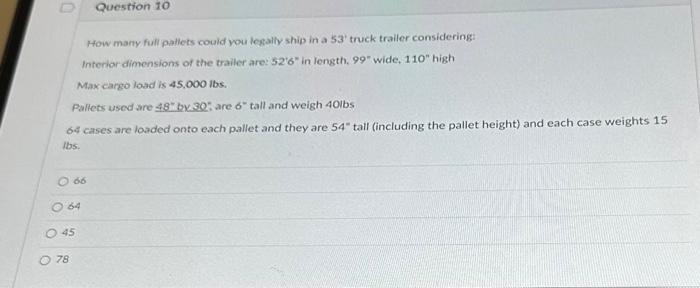 Solved How many full pallets could you legally ship in a 53 | Chegg.com