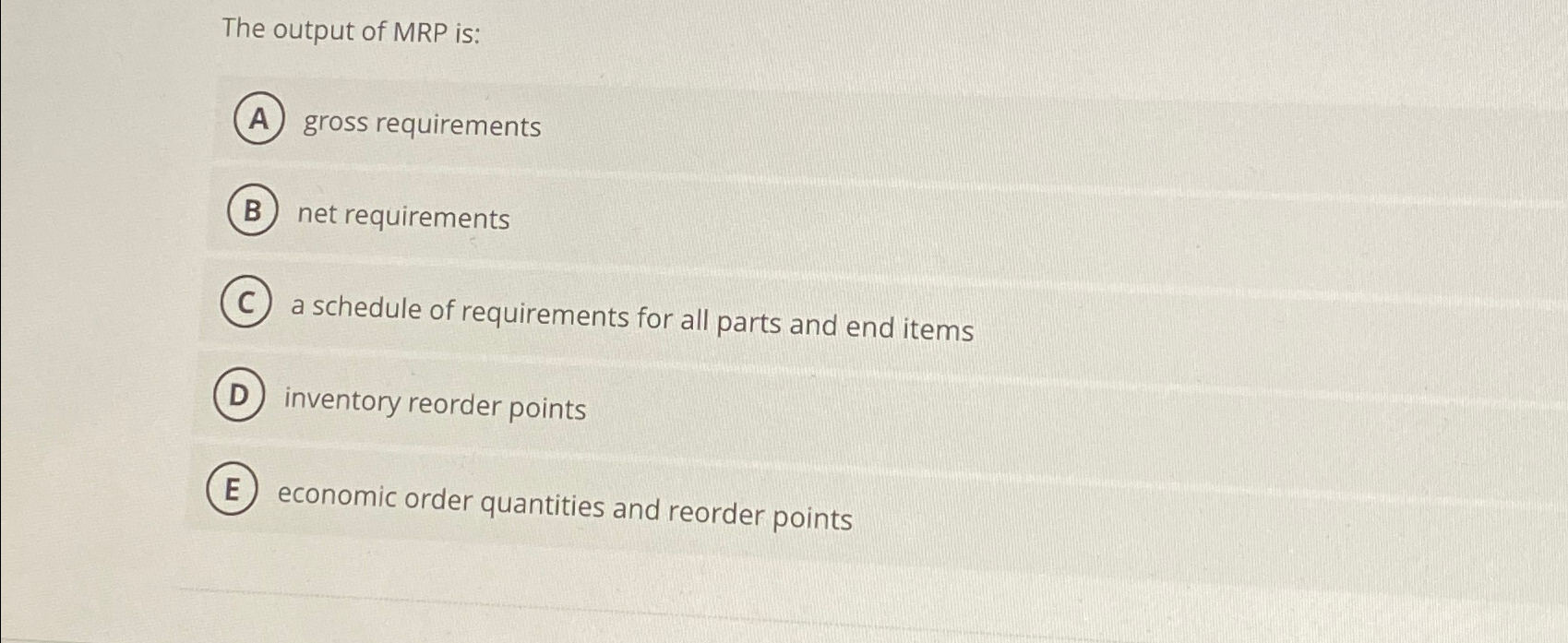 Solved The output of MRP is:gross requirementsnet | Chegg.com