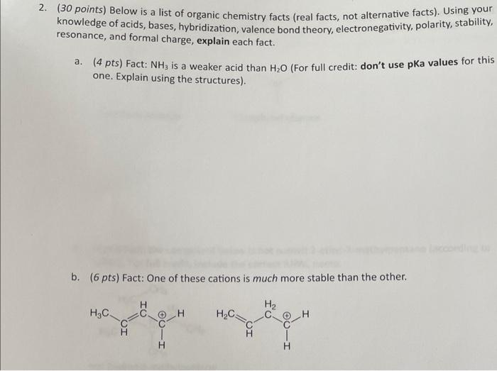 Solved 2. (30 points) Below is a list of organic chemistry | Chegg.com