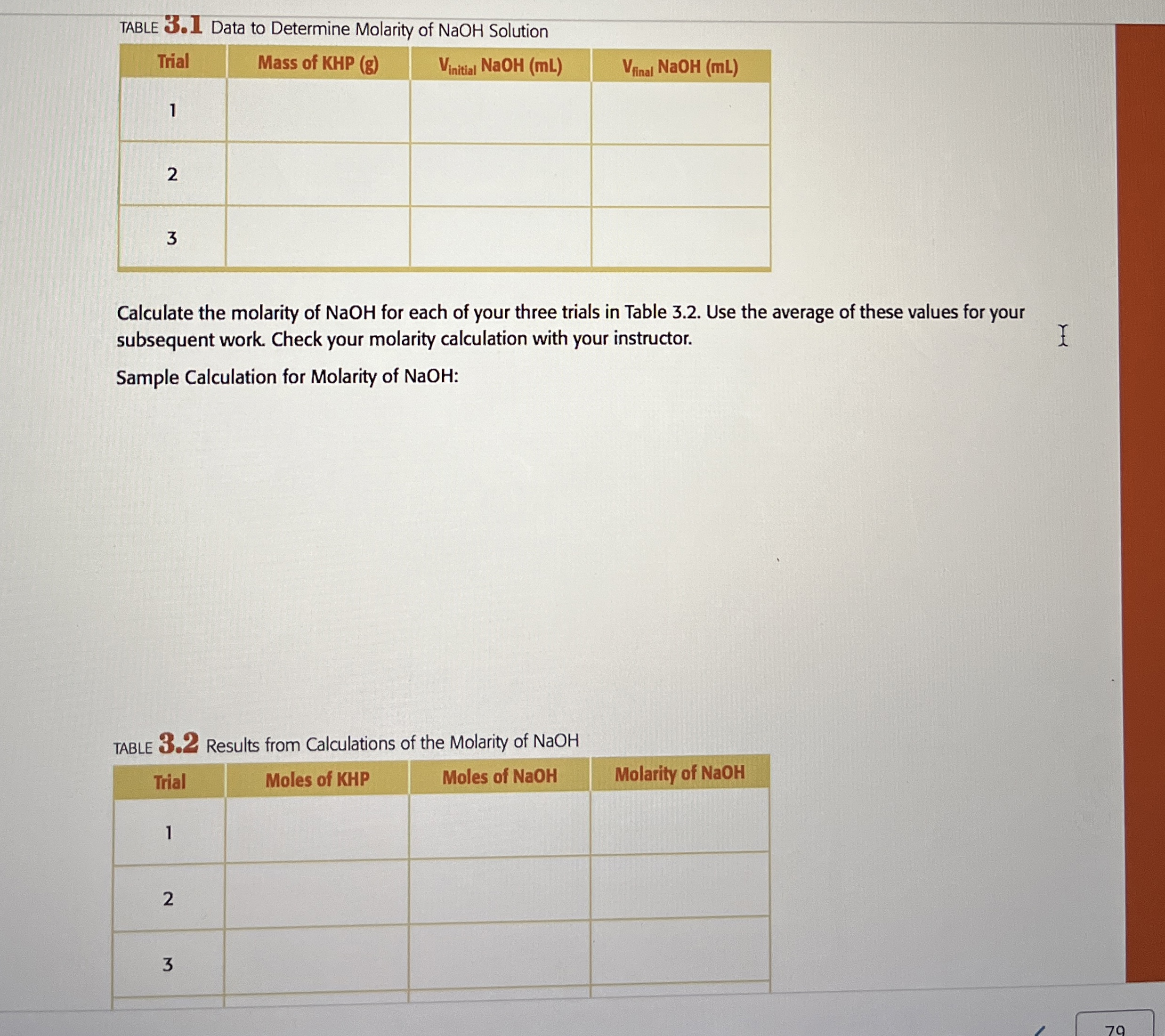 TABLE 3. ﻿I Data to Determine Molarity of NaOH | Chegg.com