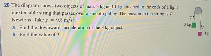 Solved 20 The diagram shows two objects of mass 3 kg and 1 | Chegg.com