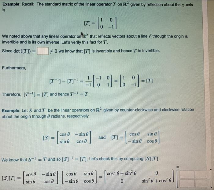 Solved Example: Recall: The standard matrix of the linear | Chegg.com