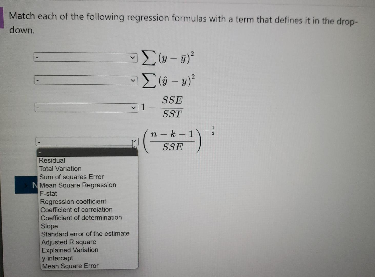 Solved Match each of the following regression formulas with | Chegg.com