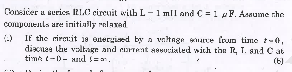 Solved Consider a series RLC circuit with L=1mH ﻿and C=1μF. | Chegg.com