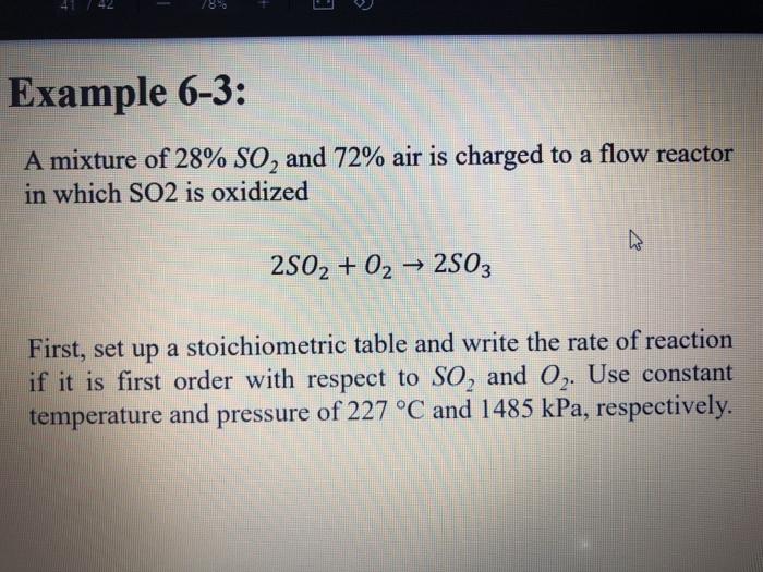 Example 6-3: A mixture of 28% SO2 and 72% air is | Chegg.com